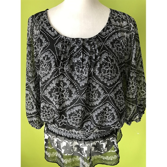 NY Collection | Tops | Ny Collection Lace Back Floral Sheer Gypsy Top M ...